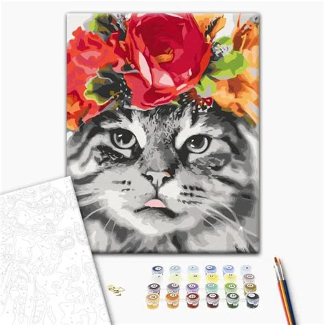 Kits De Loisirs Créatifs Kit Peinture Par Numéro Chat Mogtaa 20x30cm