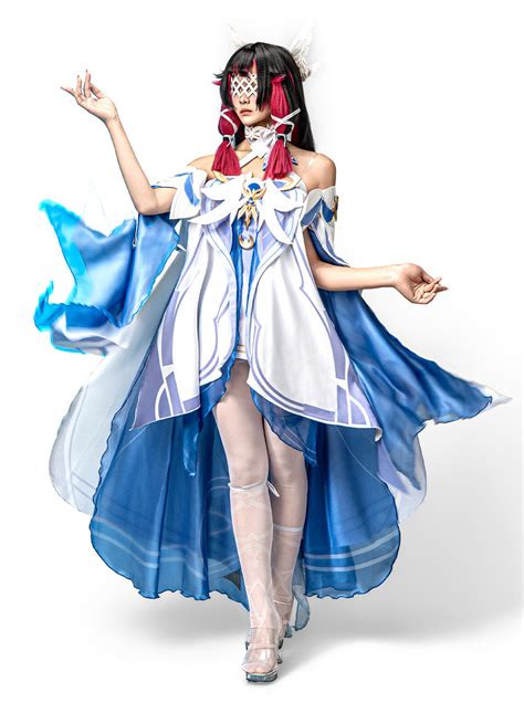 Genshin Impact Columbina Hyposelenia Cosplay Costume Blue With Flowing