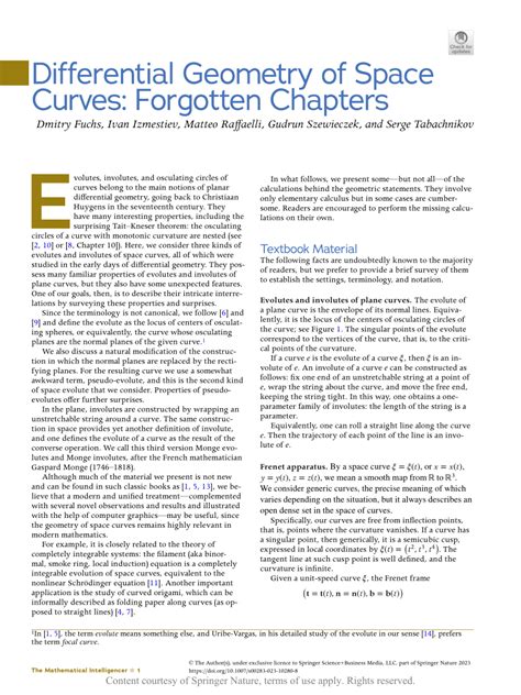 Differential Geometry Of Space Curves Forgotten Chapters