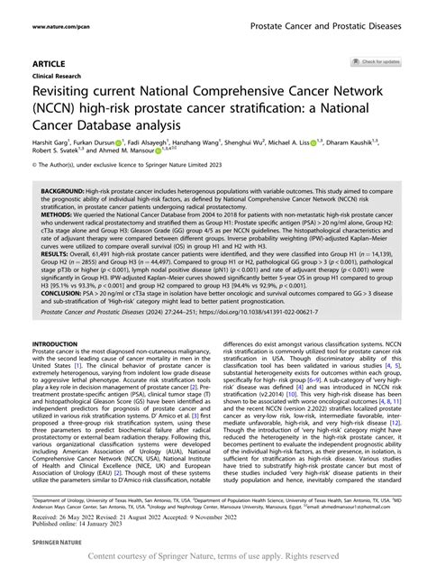 Revisiting Current National Comprehensive Cancer Network Nccn High Risk Prostate Cancer