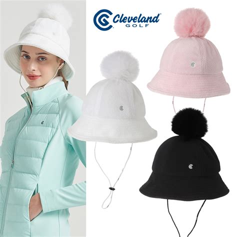 클리브랜드 골프웨어 클리브랜드골프 리얼fur방울 귀덮개 여성 니트 캡모자골프용품cgwcp24013bk