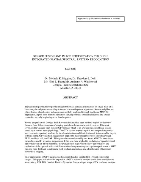 Pdf Sensor Fusion And Image Interpretation Through Integrated Spatial Spectral Pattern Recognition