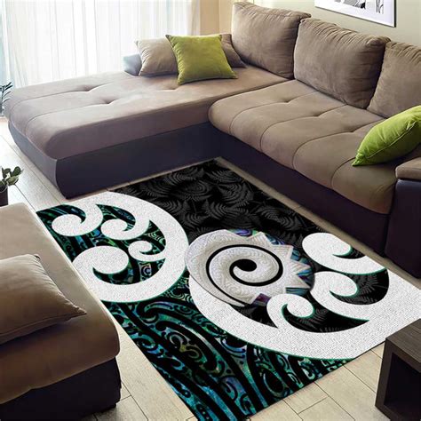 Aotearoa Koru Area Rug Cyan Maori Paua Shell Mix Silver Fern Lt14