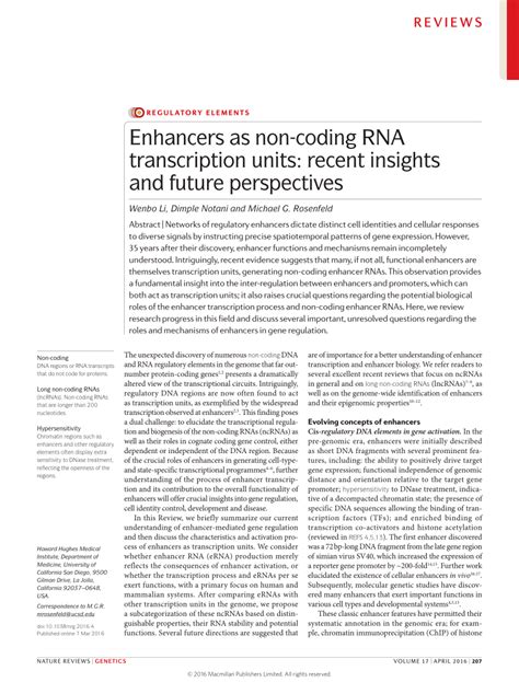 Pdf Enhancers As Non Coding Rna Transcription Units Recent Insights