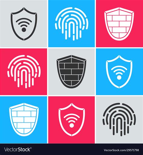 Set Shield With Wifi Wireless Internet Network Vector Image