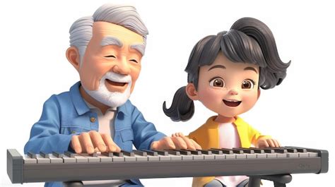 A Picture Of An Old Man And A Girl With A Computer Keyboard Premium