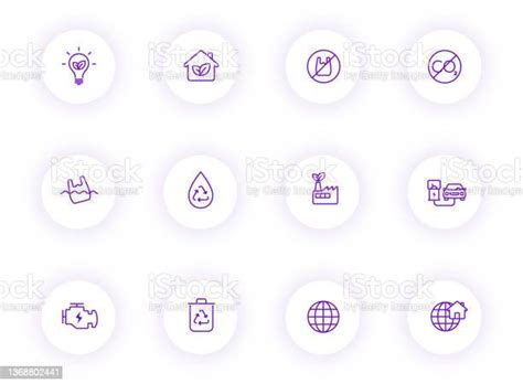 녹색 그림자가있는 라이트 라운드 버튼의 에코 보라색 색상 윤곽 벡터 아이콘 웹 모바일 앱 Ui 디자인 및 인쇄를 위한 에코 아이콘 세트 0명에 대한 스톡 벡터 아트 및 기타