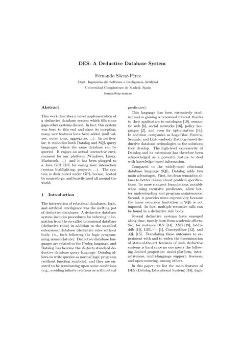 Pdf Des A Deductive Database System
