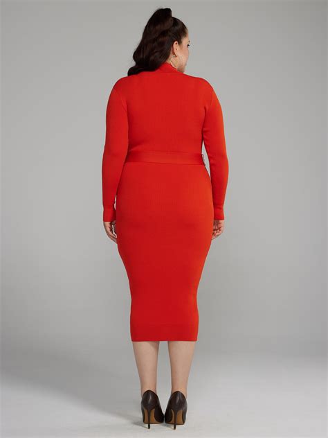 Plus Size Ribbed Knit Belted Sweater Dress Fashion To Figure