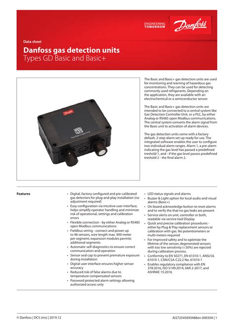 Danfoss Gas Detection Units Types GD Basic And Basic Data Sheet Manualzz