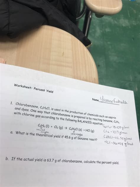 Solved Worksheet Percent Yield Non Hosmine Ednalt 1 Chegg Com Worksheets Library