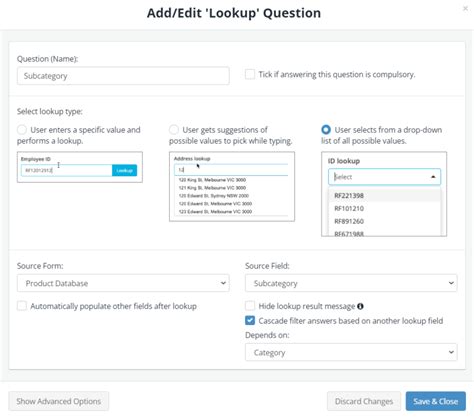 Dropdown List Lookup Example Product Finder Snapforms Resources FAQs