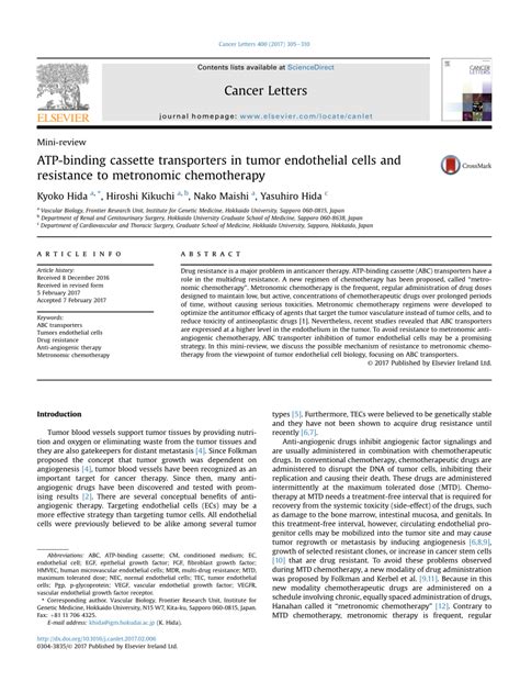 Pdf Atp Binding Cassette Transporters In Tumor Endothelial Cells And