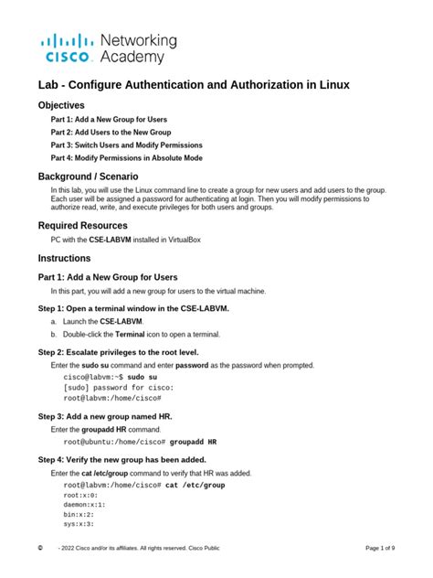 13 1 17 Lab Configure Authentication And Authorization In Linux Pdf