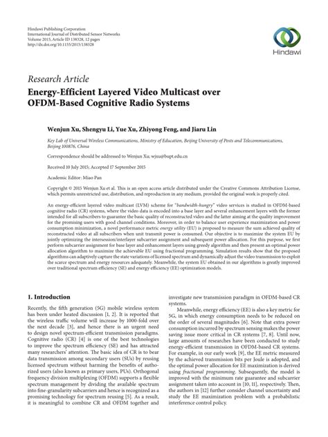 Pdf Energy Efficient Layered Video Multicast Over Ofdm Based Cognitive Radio Systems