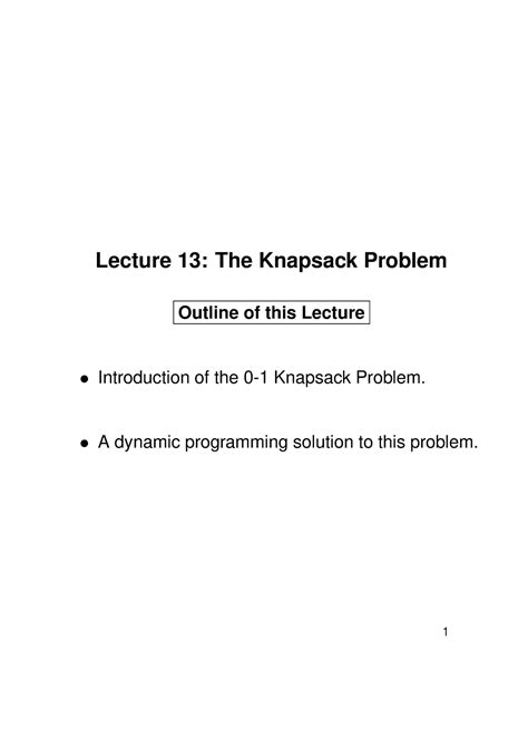 Knapsack A Dynamic Programming Solution To This Problem Knapsack Problem Informal Studocu