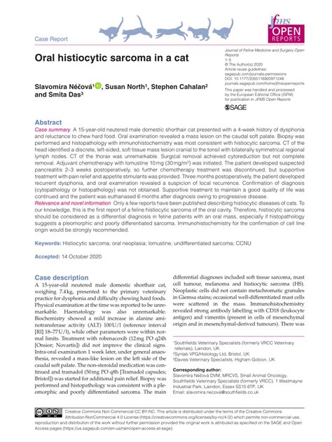 Pdf Oral Histiocytic Sarcoma In A Cat