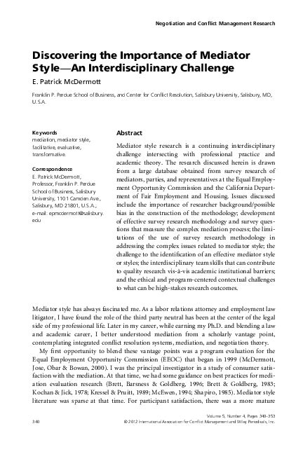 Pdf Discovering The Importance Of Mediator Style An Interdisciplinary