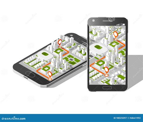 Mobile Gps And Tracking Concept Location Track App On Touchscreen Smartphone On Isometric City