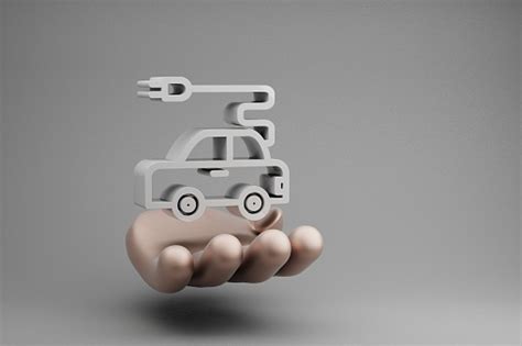 아름다운 추상적 인 삽화 골든 핸드 회색 배경에 전기 자동차 기호 아이콘을 들고 있습니다 3d 렌더링 그림 디자인의 배경 패턴 생태학을 구하십시오 경제에 대한 스톡 사진 및