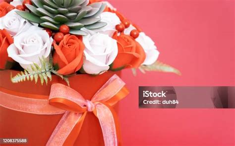 꽃의 꽃 분홍색 배경에 빨간색 둥근 상자에 빨간색과 흰색 장미의 꽃다발 2월에 대한 스톡 사진 및 기타 이미지 2월 3월 개화기 Istock