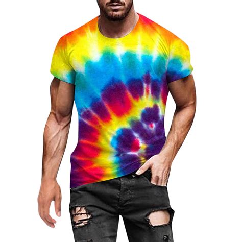 Dagegui Colorful Print Tshirts For Men Summer Crew Neck Short Sleeve
