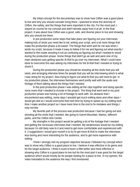 Self Reflection Paper Clifton My Hometown Pdf