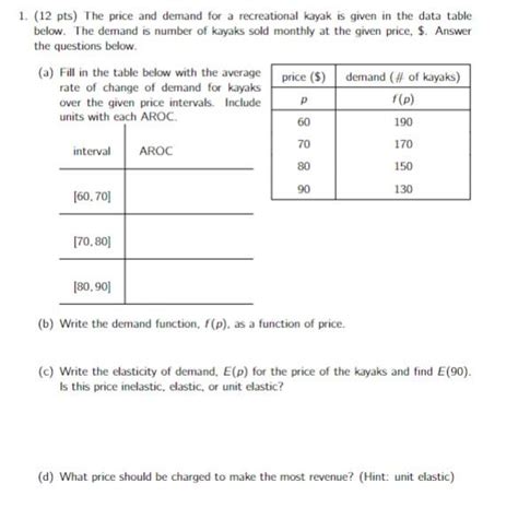 Solved 1 12 Pts The Price And Demand For A Recreational