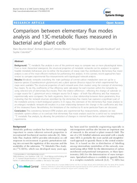 pdf comparison between elementary flux modes analysis and 13c