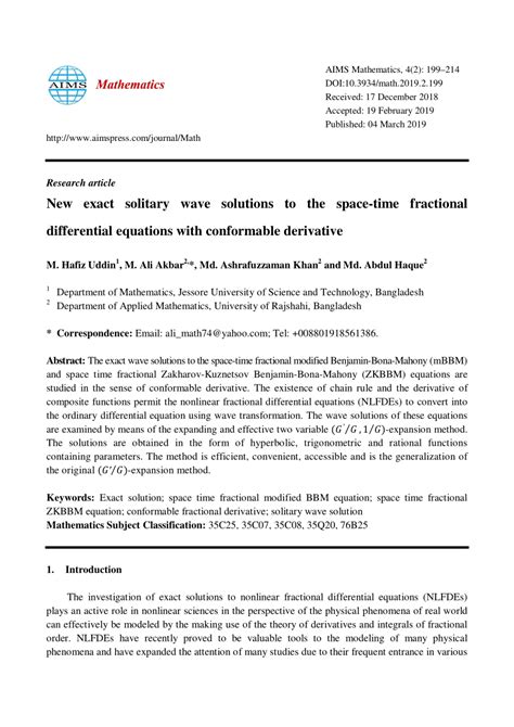Pdf New Exact Solitary Wave Solutions To The Space Time Fractional