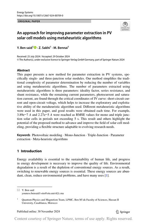 An Approach For Improving Parameter Extraction In Pv Solar Cell Models
