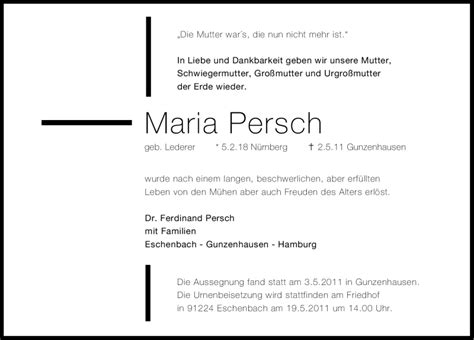 Traueranzeigen Von Maria Persch Trauernnde
