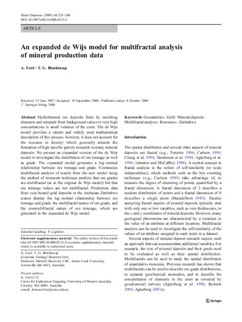 Pdf An Expanded De Wijs Model For Multifractal Analysis Of Mineral Production Data Thomas