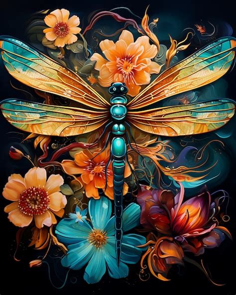 Premium Photo Dragonflies With Colorful Flowers And A Dragonfly
