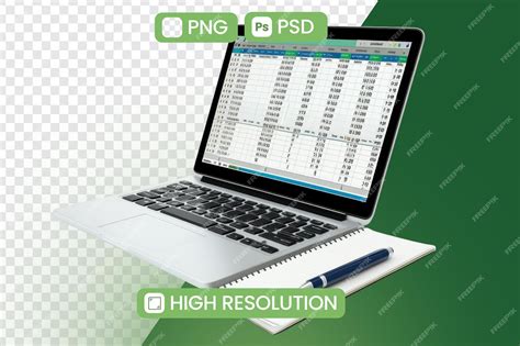 Laptop Shows Spreadsheet Data With Pen And Notepad Beside Spreadsheet Analysis Concept Or Data