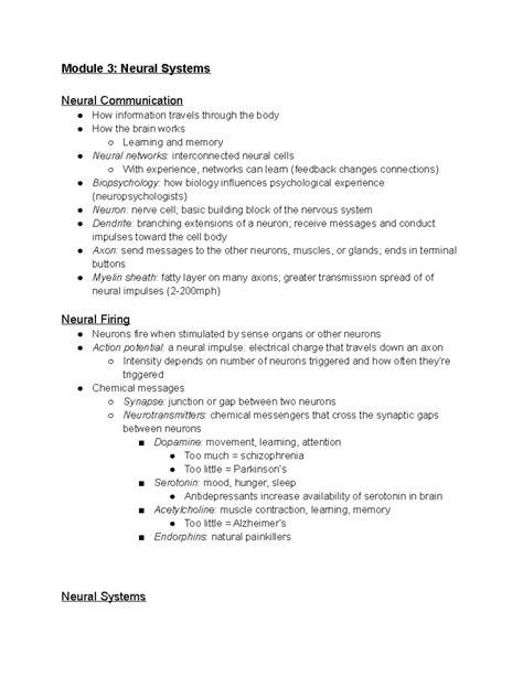 Module 3 Neural Systems Module 3 Neural Systems Neural