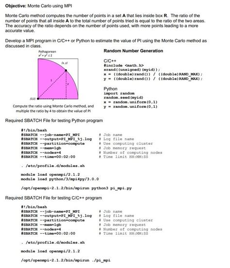 Solved Objective Monte Carlo Using MPI Monte Carlo Method Chegg