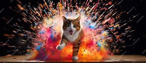 Premium Ai Image Cat Exploding Sand Generative Ai