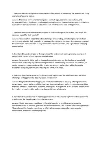 Level 3 Btec Business Unit 15 Investigating Retail Business All Learning Aims A C