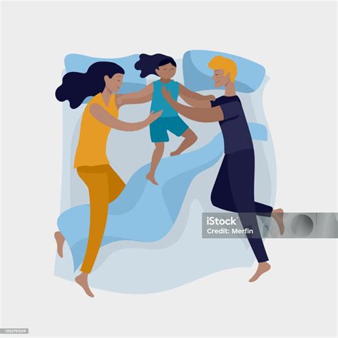 잠자는 사람 캐릭터의 컬렉션입니다 아이를 가진 가족은 침대에서 함께 자고 다양한 자세로 혼자 다른 자세로 가족에 대한 스톡 벡터 아트 및 기타 이미지 Istock
