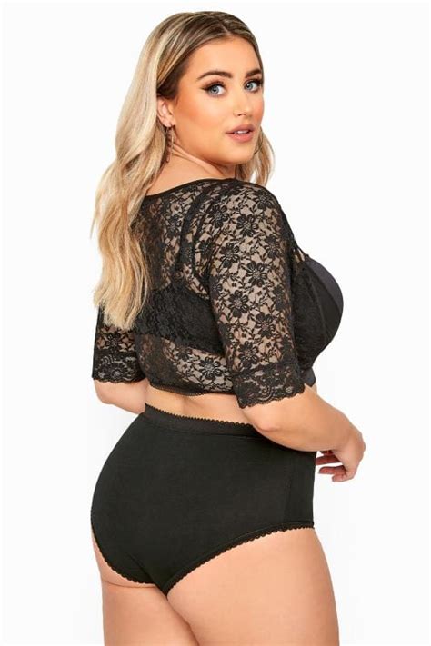 Black Lace Front Fastening Armwear Top Yours Clothing