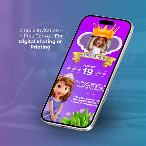 Editable Birthday Invitation Princess Sofia Invitation Editable Canva Template Download For
