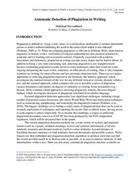 Pdf Automatic Detection Of Plagiarism In Writing