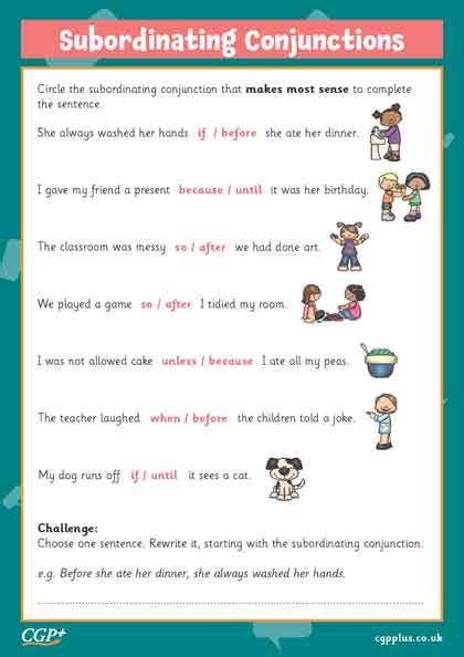Subordinating Conjunctions Worksheet