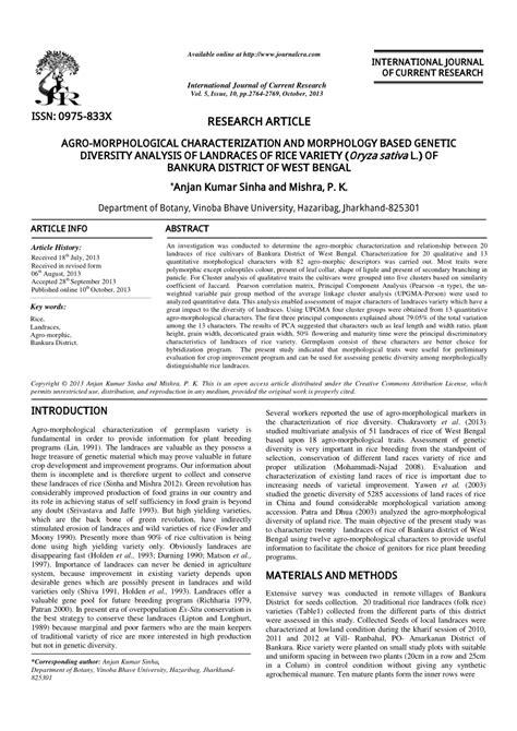 Pdf Agro Morphological Characterization And Morphology Based Genetic