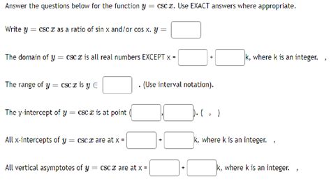 solved answer the questions below for the function y csc