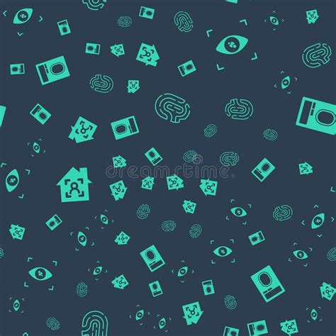 Set Fingerprint Eye Scan Smart Home With Face Id And Lock On Seamless Pattern Vector Stock