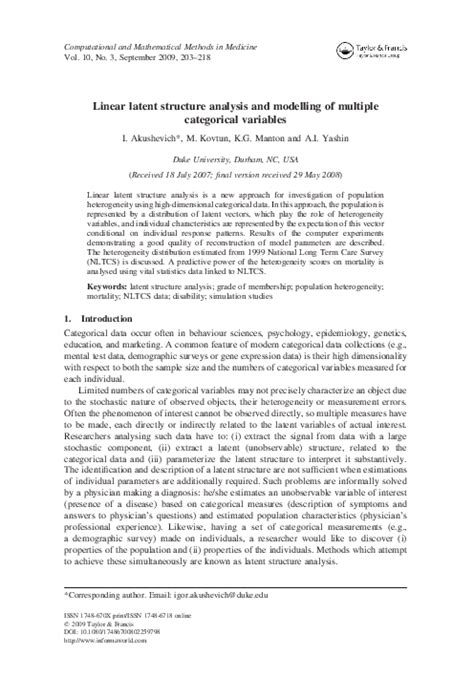 Pdf Linear Latent Structure Analysis And Modelling Of Multiple Categorical Variables