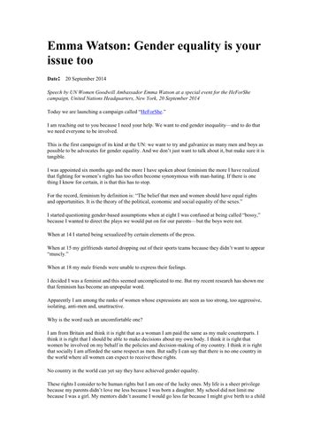 A Thorough Analysis Of Emma Watsons Un Speech Feminismgender