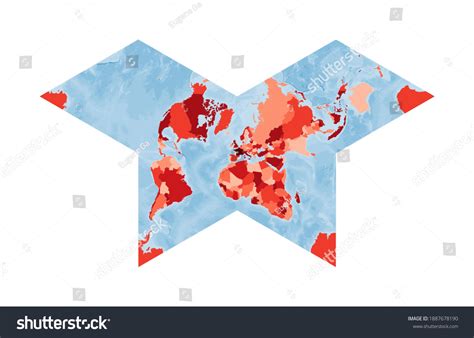 World Map Gnomonic Butterfly Projection World Stock Vector Royalty